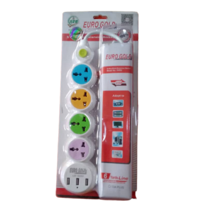 Euro Gold 5 Way Multi Extension Socket With 3 USB Port – Main Market Online